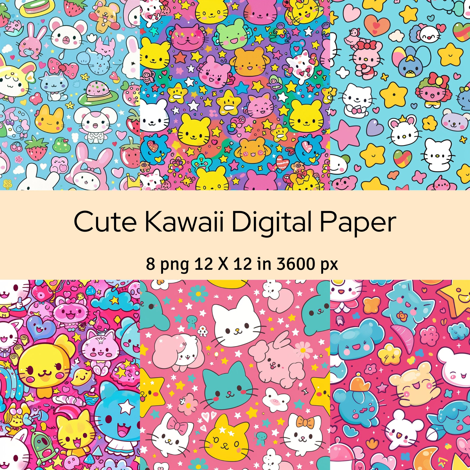 Cute Kawaii Digital Paper, Pink Paper, Stationary Print, 8 Cute ...