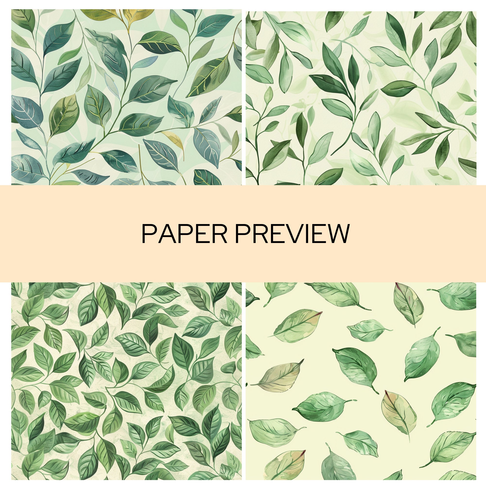 Green Leaves Digital Paper, Foliage Scrapbooking Stationary Paper ...