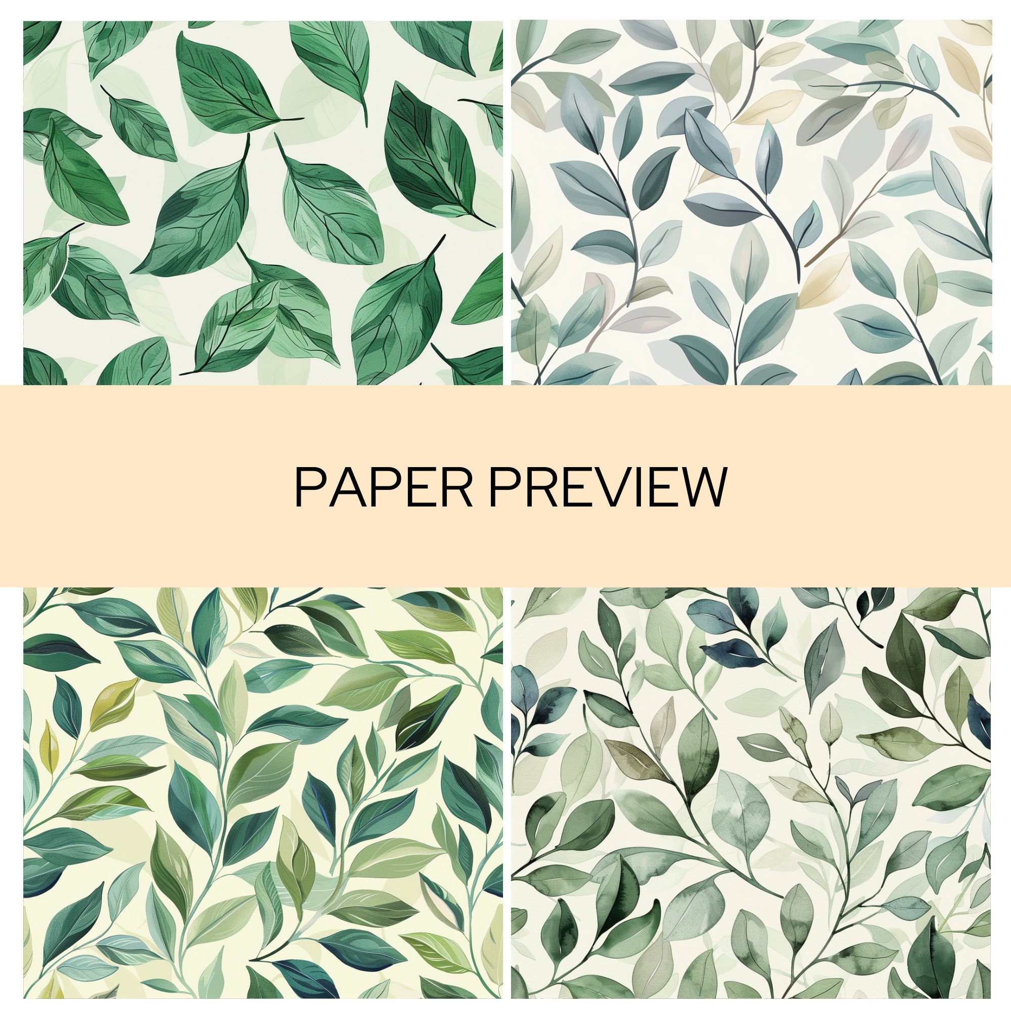 Green Leaves Digital Paper, Foliage Scrapbooking Stationary Paper ...