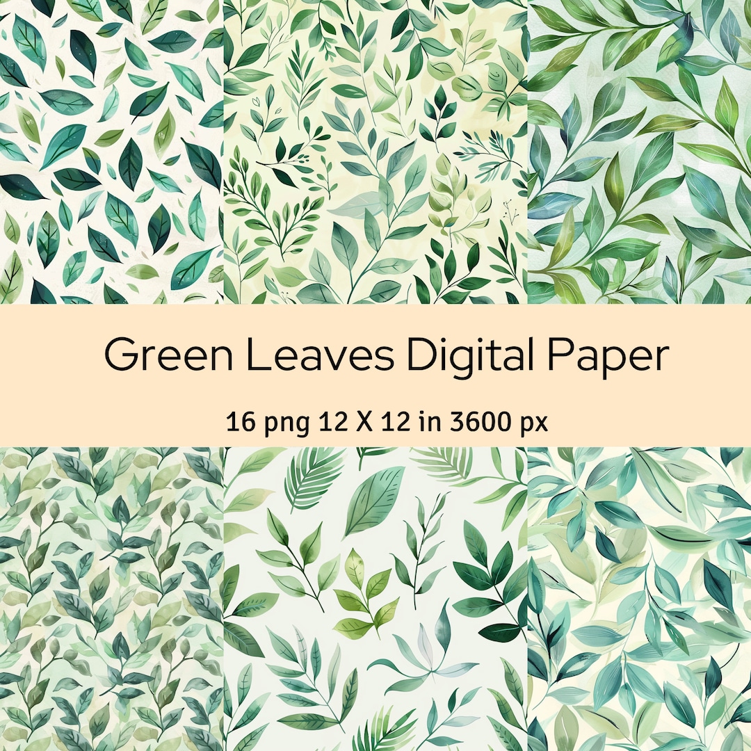 Green Leaves Digital Paper, Foliage Scrapbooking Stationary Paper ...