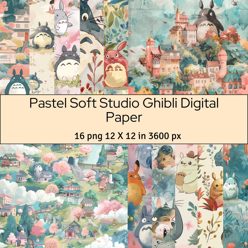 Pastel Soft Studio Ghibli Digital Paper, Pastel Anime Scrapbook Paper ...