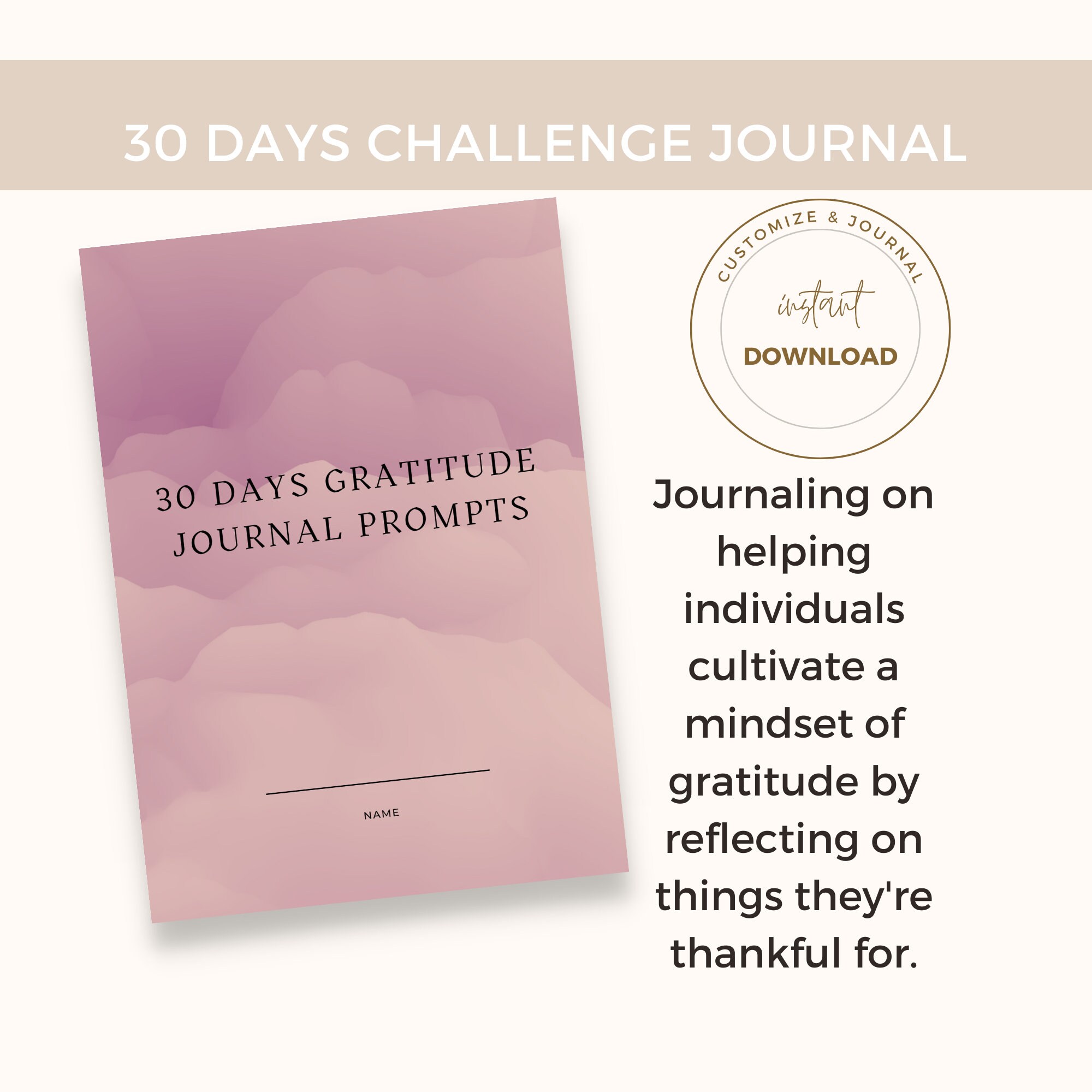 Daily Gratitude Journal Prompts, 30-day Prompts, Pink Watercolor Themed ...