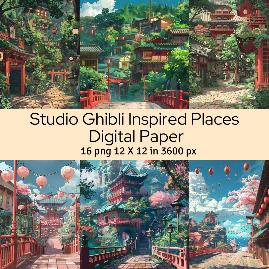 Ghibli Inspired Digital Paper: Anime Houses, Scrapbooking (digital ...