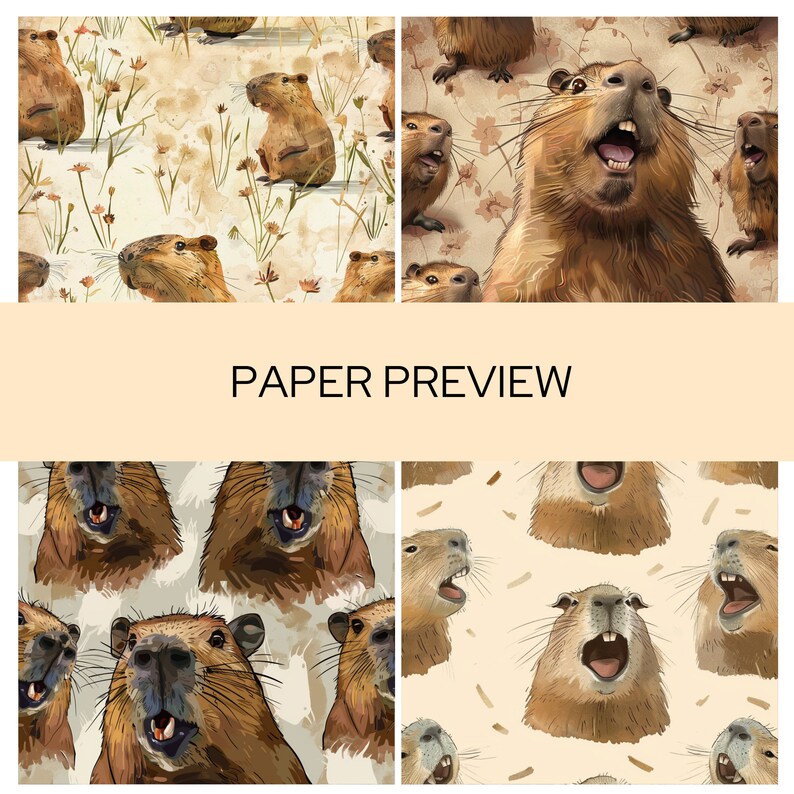Cute and Silly Capybara Digital Paper, Close up Capybara Face ...