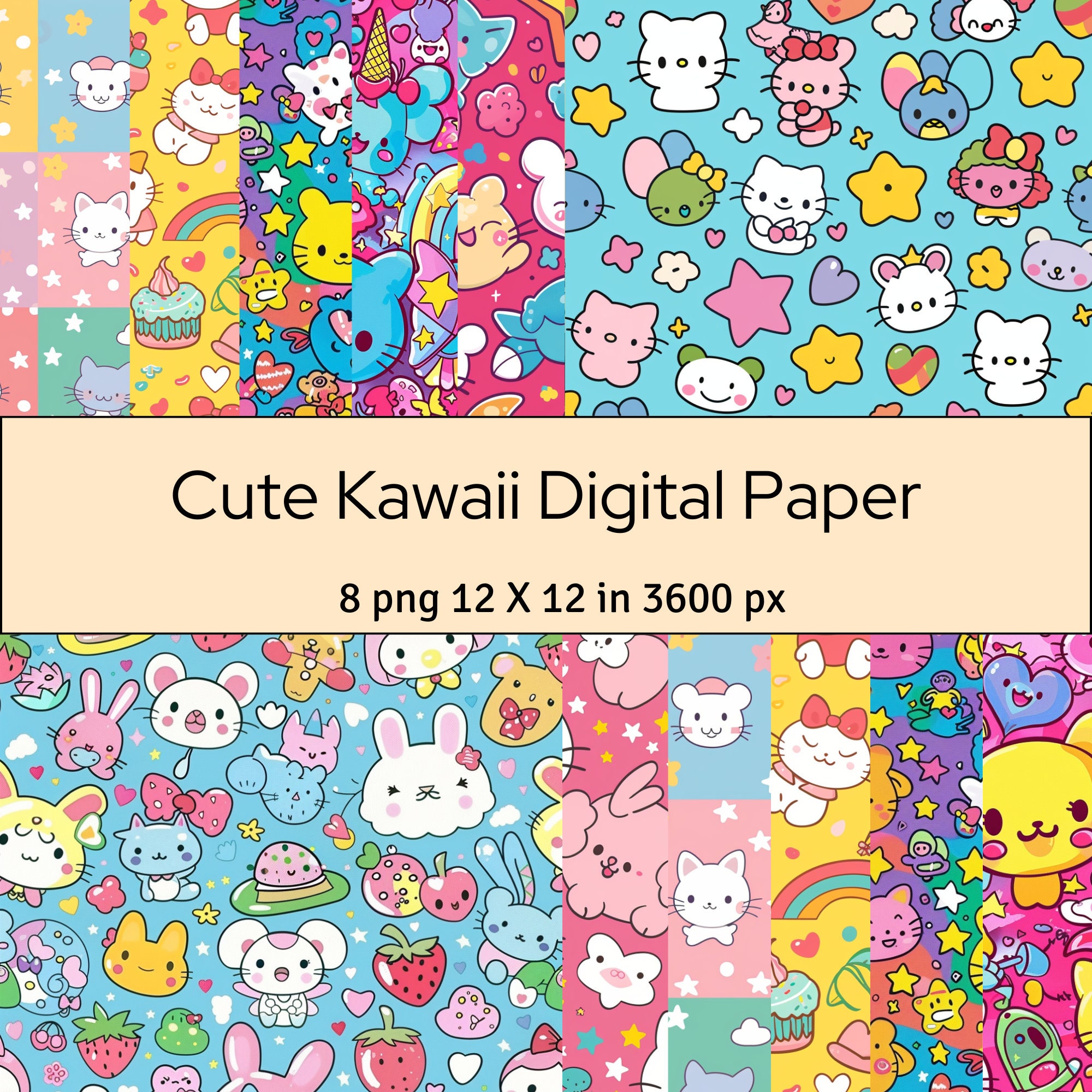 Cute Kawaii Digital Paper, Pink Paper, Stationary Print, 8 Cute ...