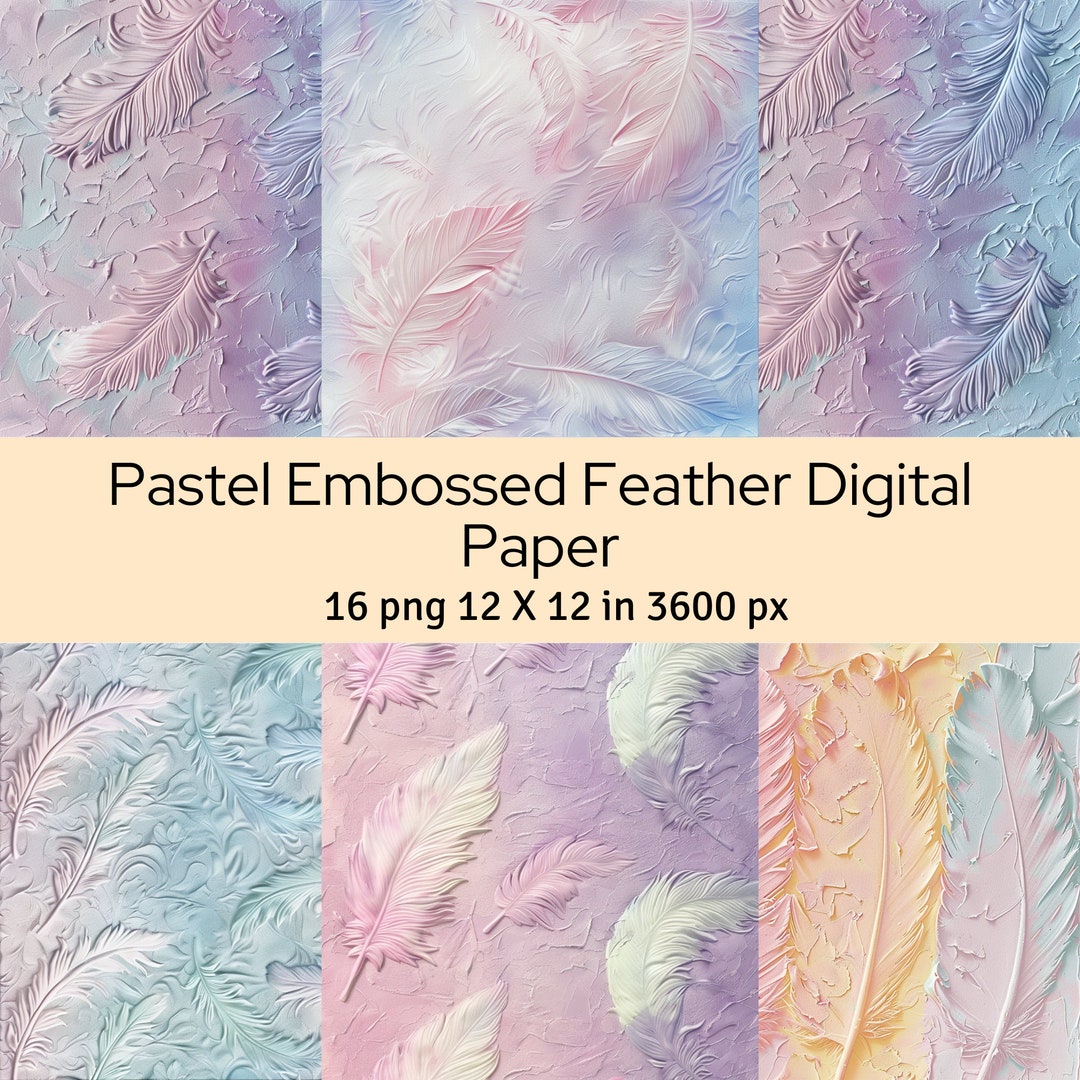 Feather Embossed Pastel Digital Paper: 12x12 Scrapbooking (digital ...