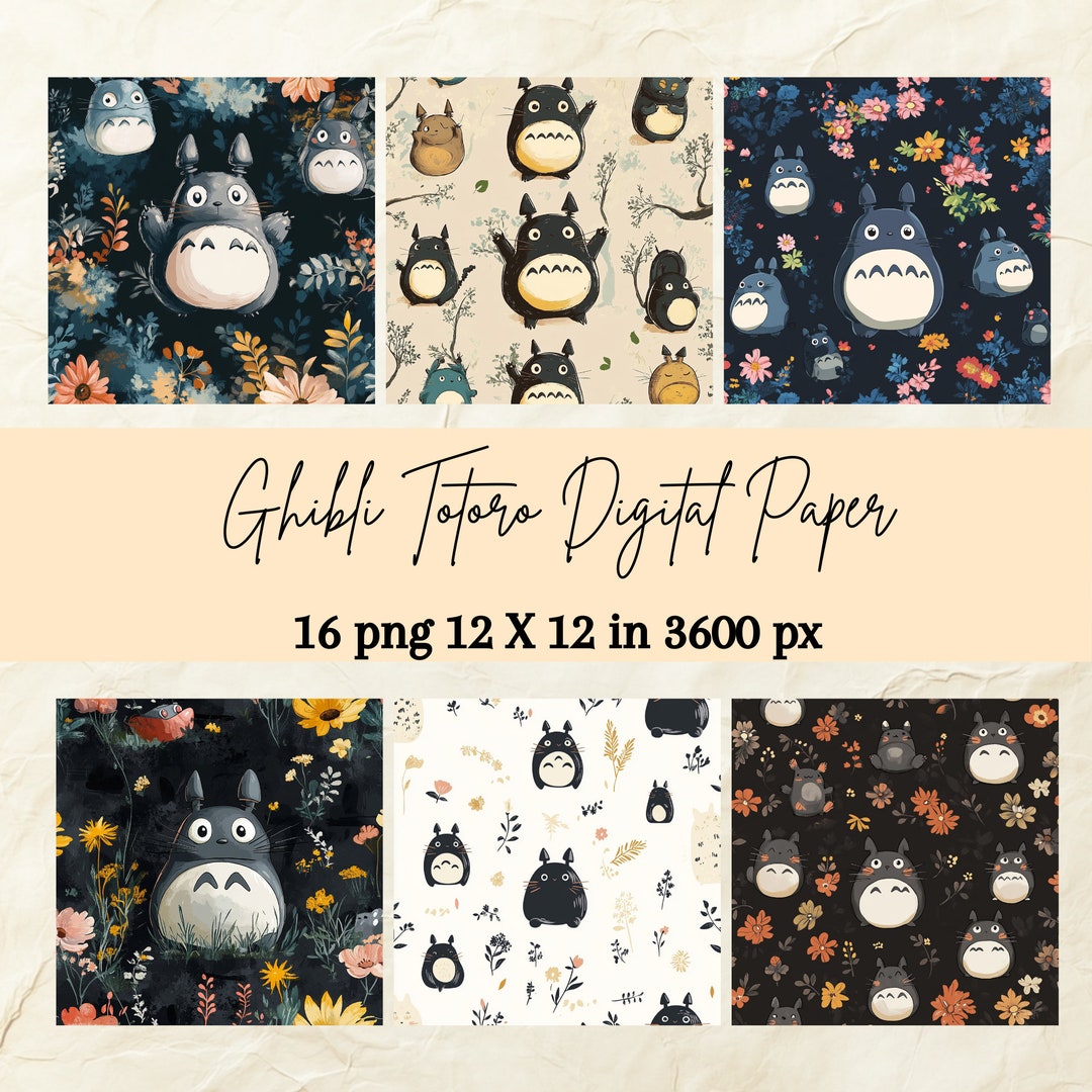 Papel digital inspirado em Ghibli Totoro, papel digital de arte 16 12 x ...