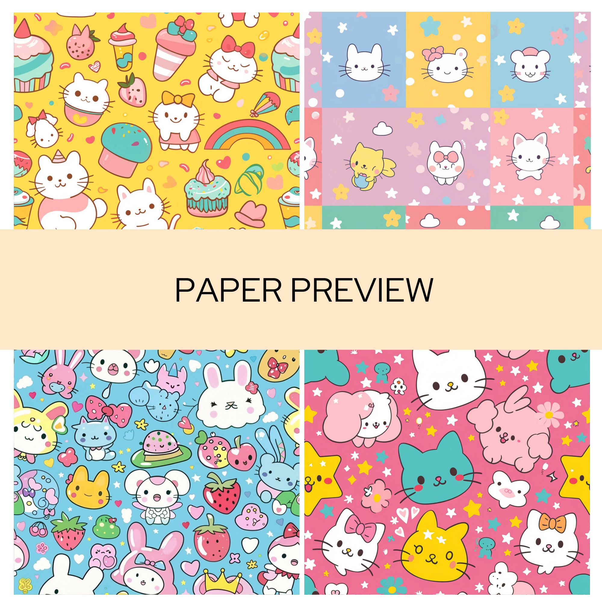 Cute Kawaii Digital Paper, Pink Paper, Stationary Print, 8 Cute ...