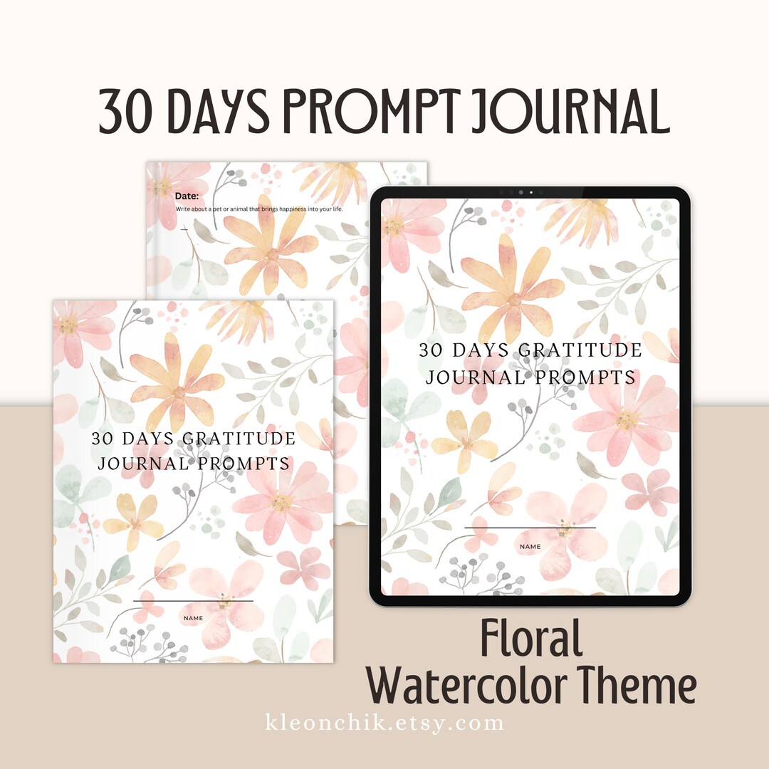 30-day Gratitude Journal Prompts: Floral Wellness Worksheet (digital ...