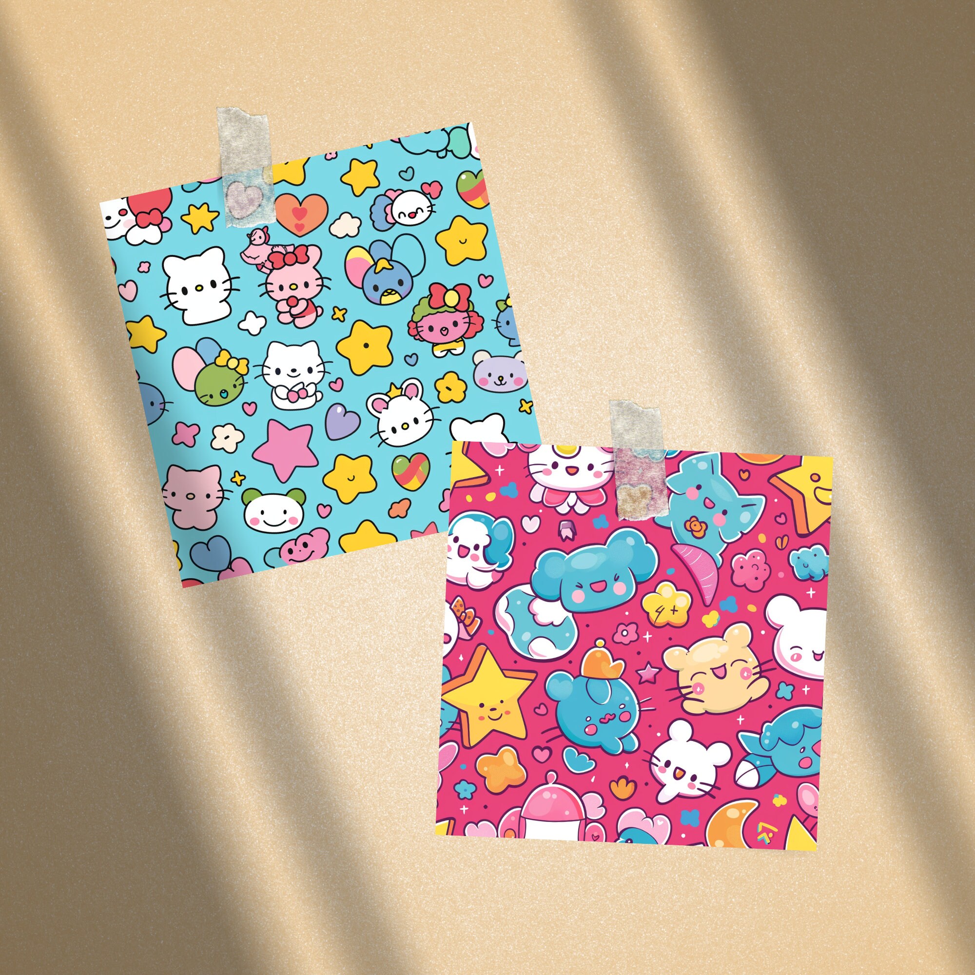 Cute Kawaii Digital Paper, Pink Paper, Stationary Print, 8 Cute ...