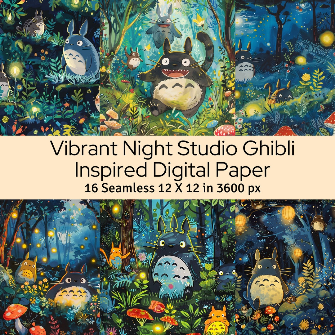 Vibrant Night Studio Ghibli Inspired Digital Paper, Vibrant Japanese ...
