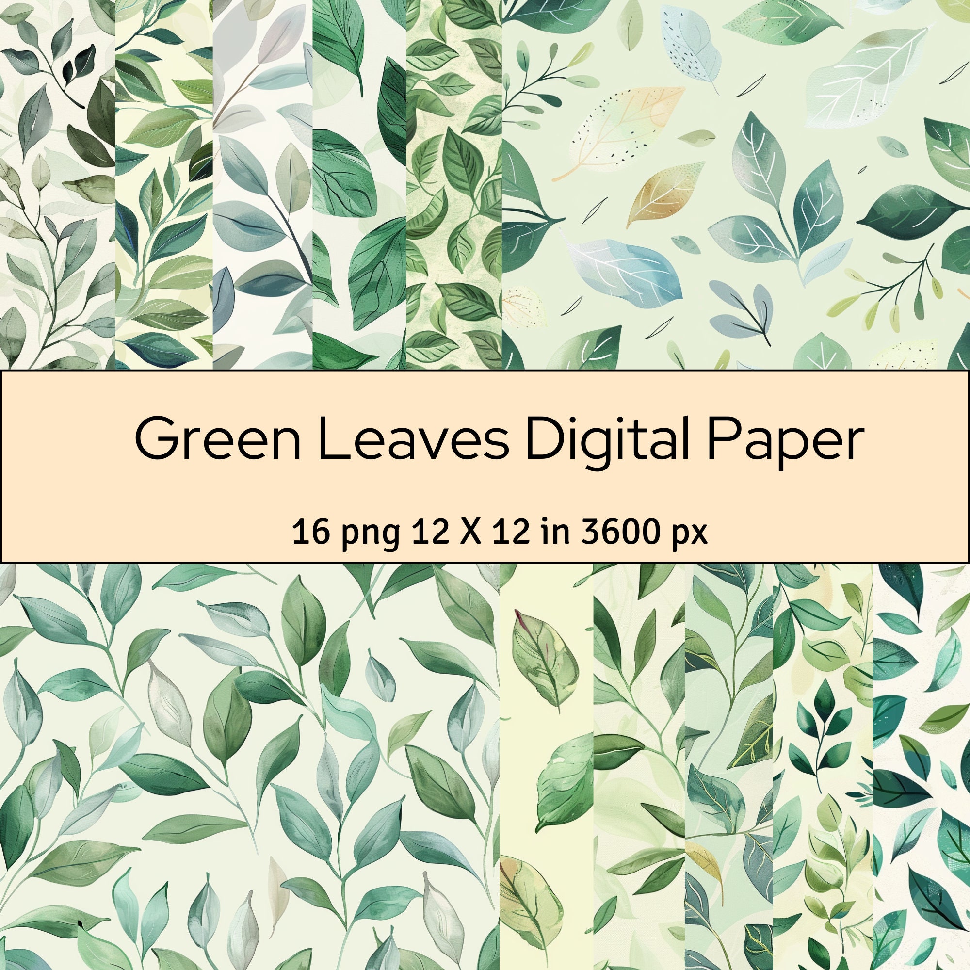 Green Leaves Digital Paper, Foliage Scrapbooking Stationary Paper ...