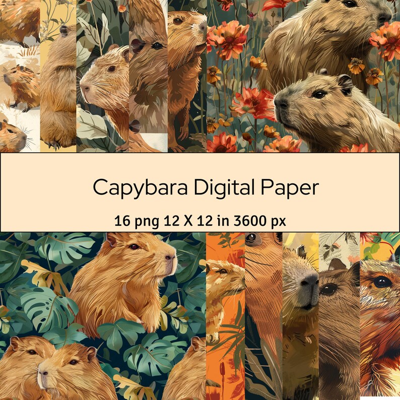 Capybara Digital Paper, Capybara Art Paper, Nature Animal Digital Paper ...
