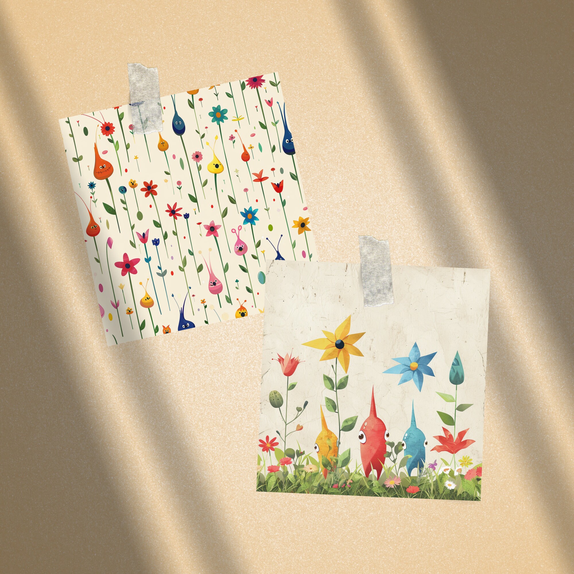 Pikmin Inspired Digital Paper: Scrapbooking Art (16 PNG, 12x12 In ...