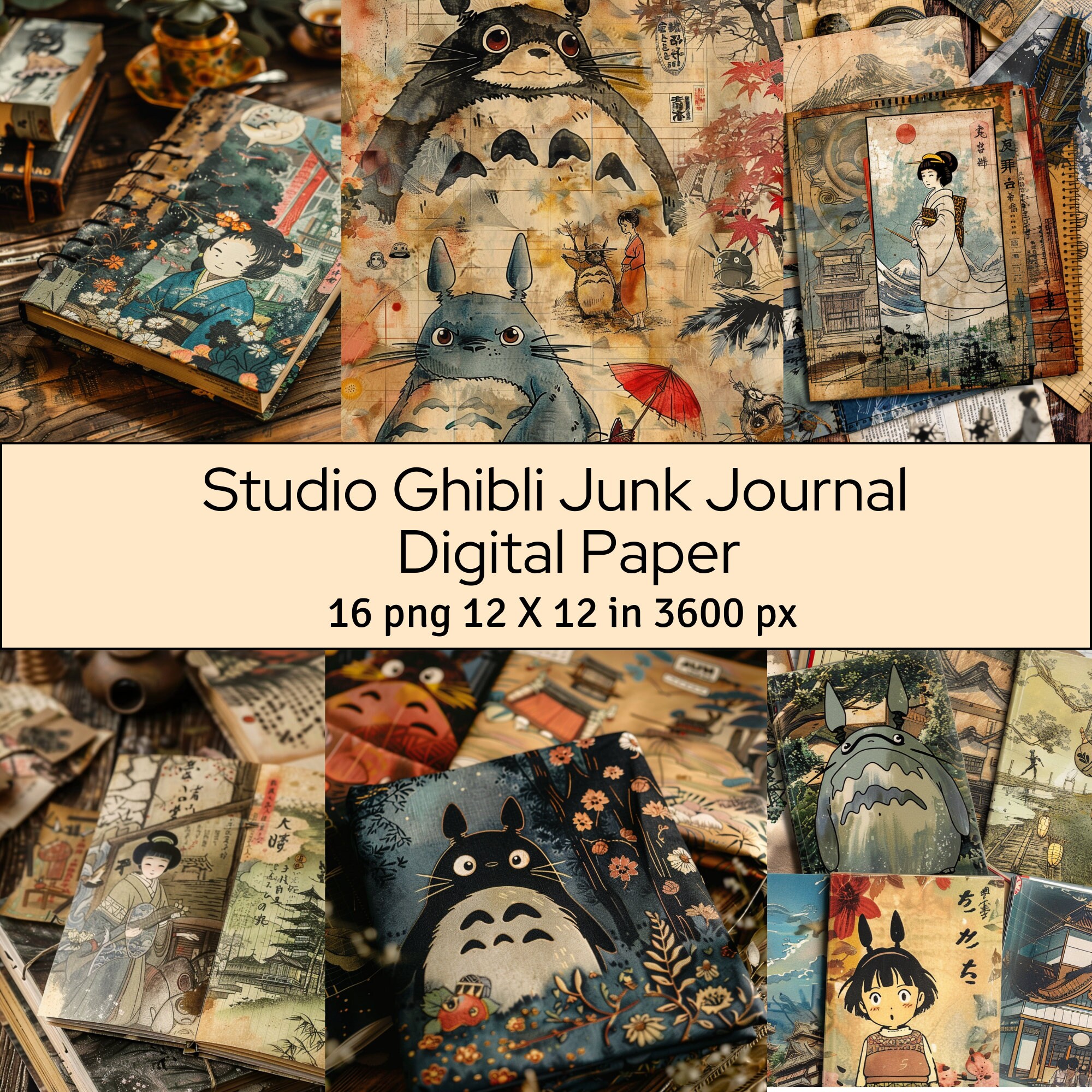 Studio Ghibli Junk Journal Digital Paper, Anime Lover Ghibli Junk ...