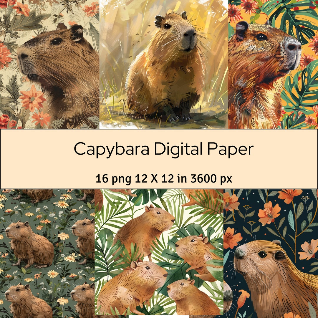 Capybara Digital Paper, Capybara Art Paper, Nature Animal Digital Paper ...