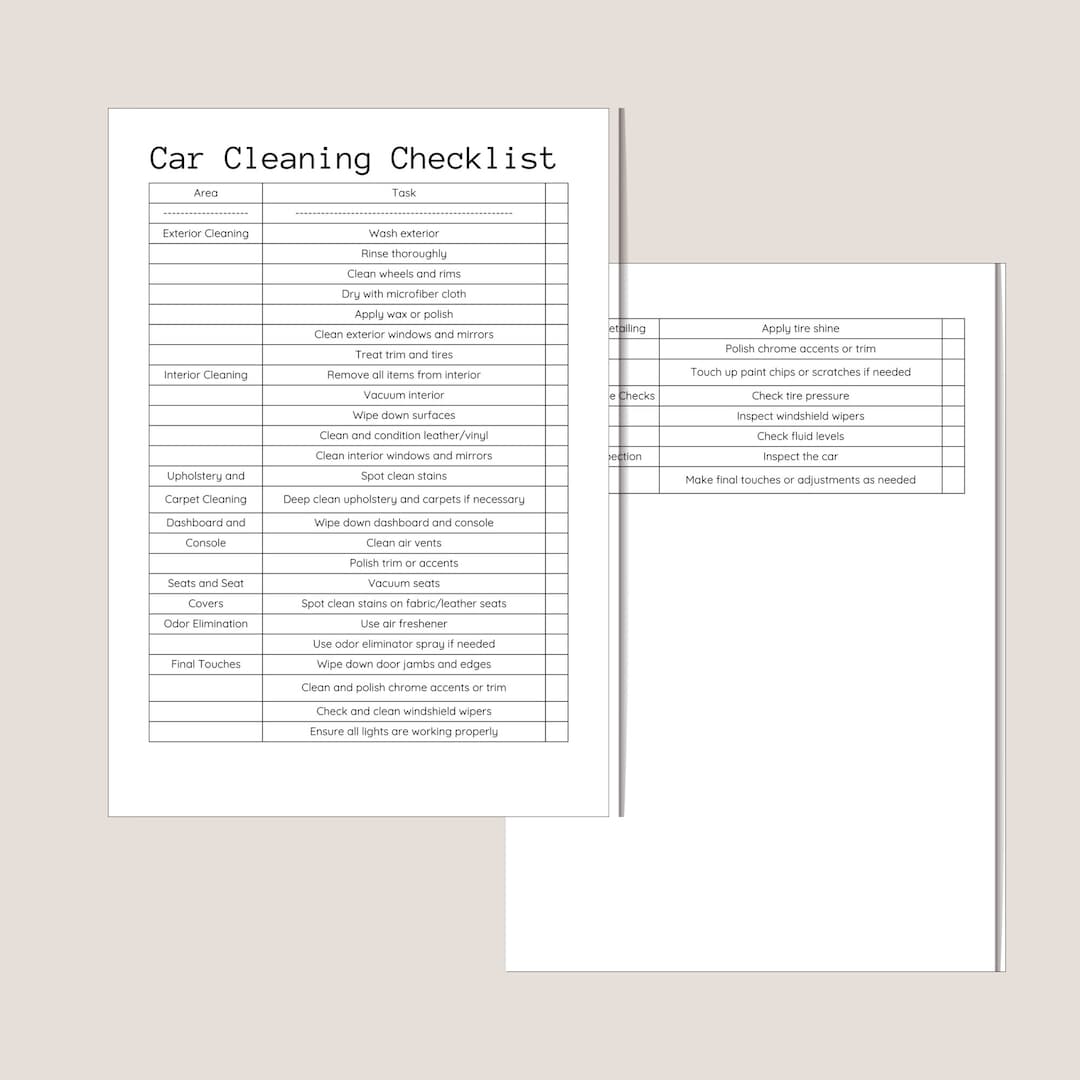 Car Cleaning Checklist, Printable Car Cleaning Planner, Car Maintenance ...