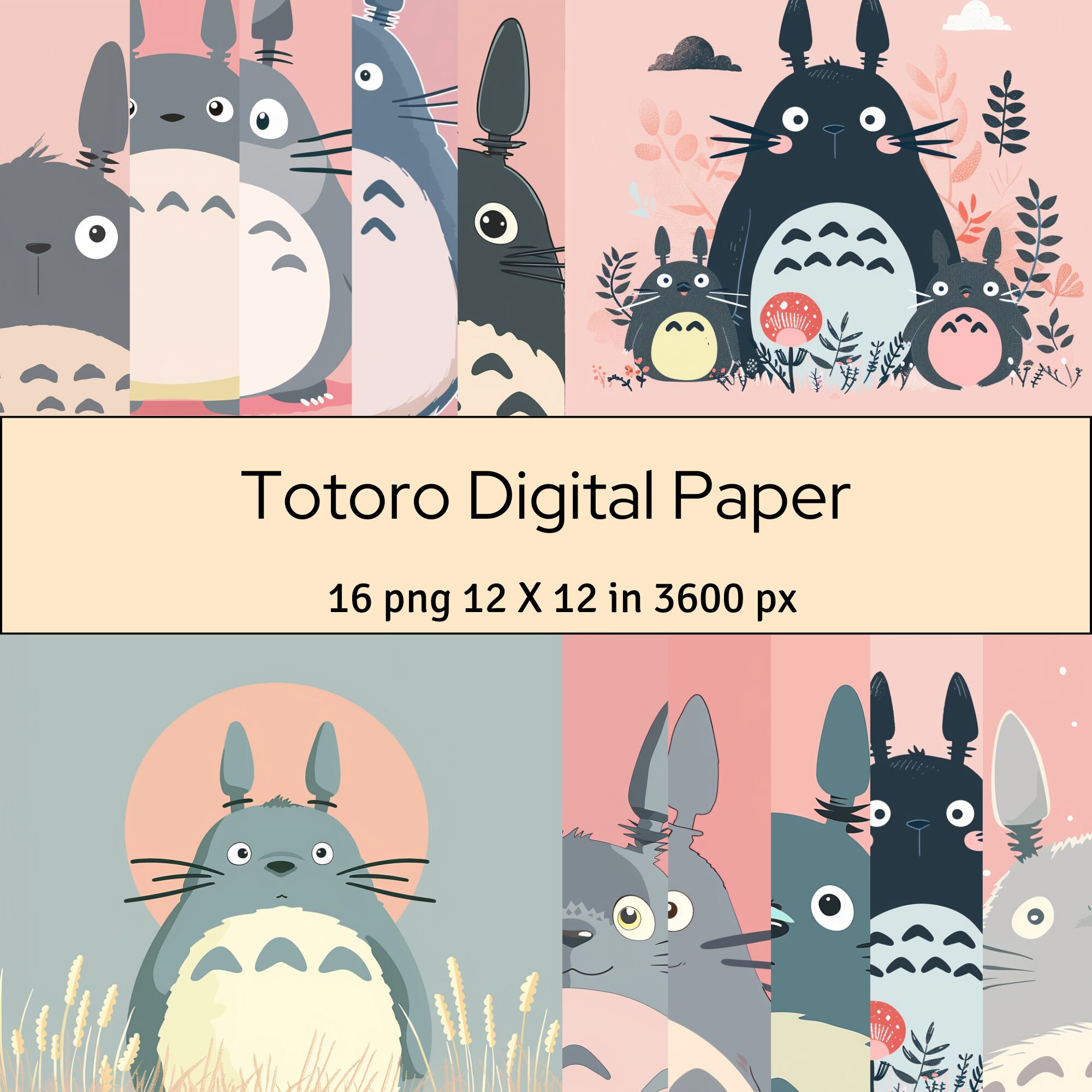Totoro Digital Paper, Anime Clipart, Anime Digital Paper, 16 Png ...