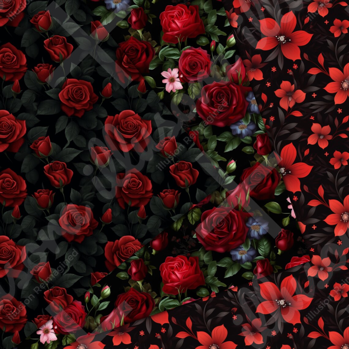 Seamless Flowers Red Digital Paper, Red Flowers, Floral Digital Paper ...