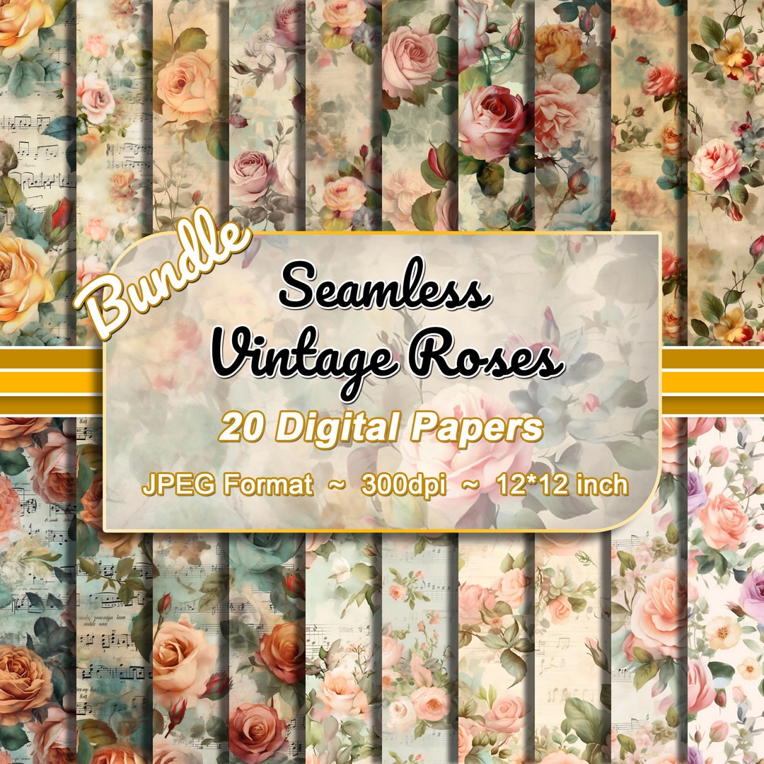Vintage Colorful Rose Digital Paper Seamless Rose Textures - Etsy