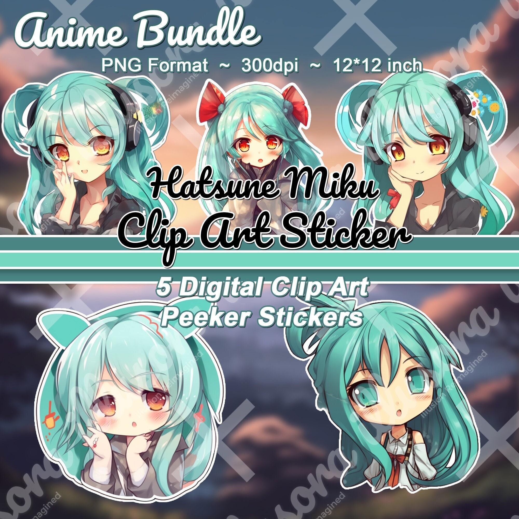 ANIME Clipart, Digital Sticker Pack, Planner Stickers, Hatsune Miku ...