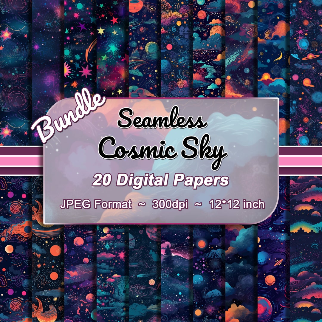 Cosmic Night Sky Digital Paper, Seamless Textures, Vibrant Digital ...