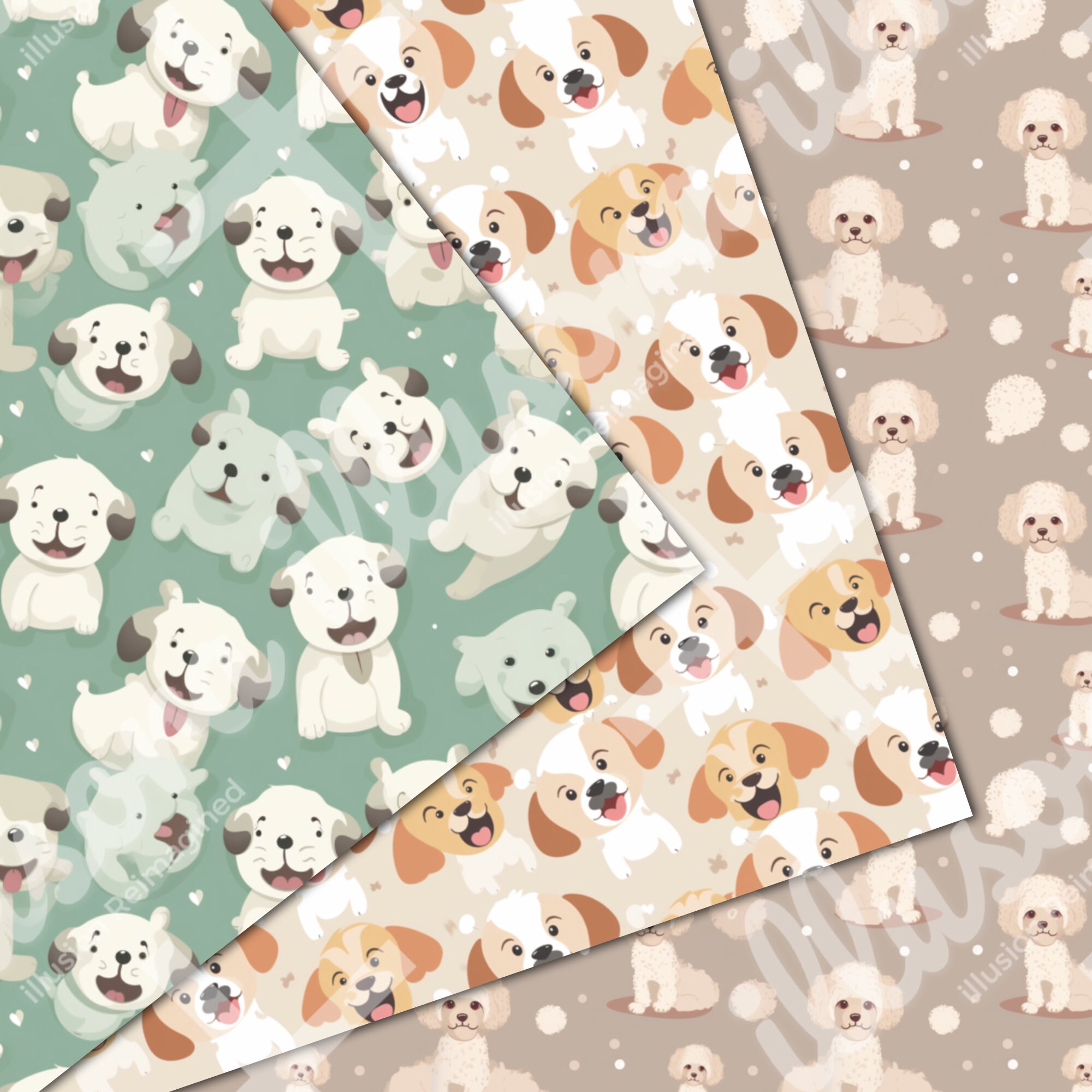 Puppies Digital Paper, Puppies Seamless Pattern, Dog Prints, Puppies ...