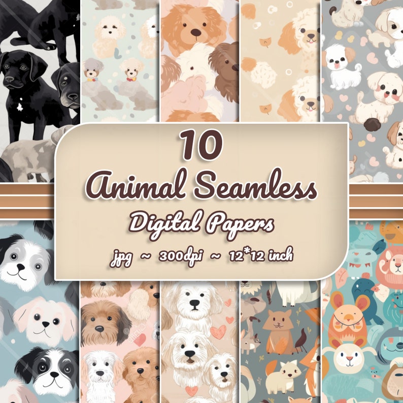 Animal Digital Paper, Pet Patterns, Dog Print, Seamless Patterns, DIY ...