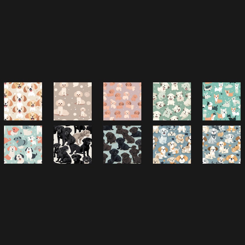 Puppies Digital Paper, Puppies Seamless Pattern, Dog Prints, Puppies ...