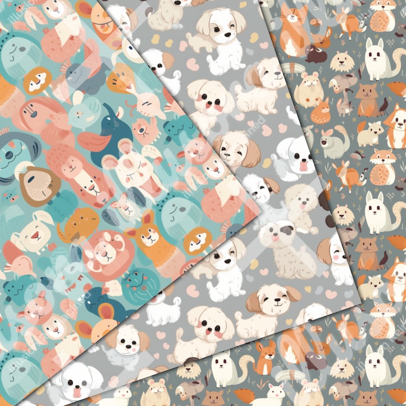 Animal Digital Paper, Pet Patterns, Dog Print, Seamless Patterns, DIY ...
