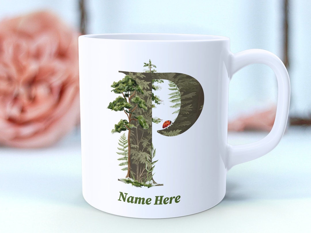 Custom Letter D Mug, Alphabet Nature Design, Personalized Name Coffee ...