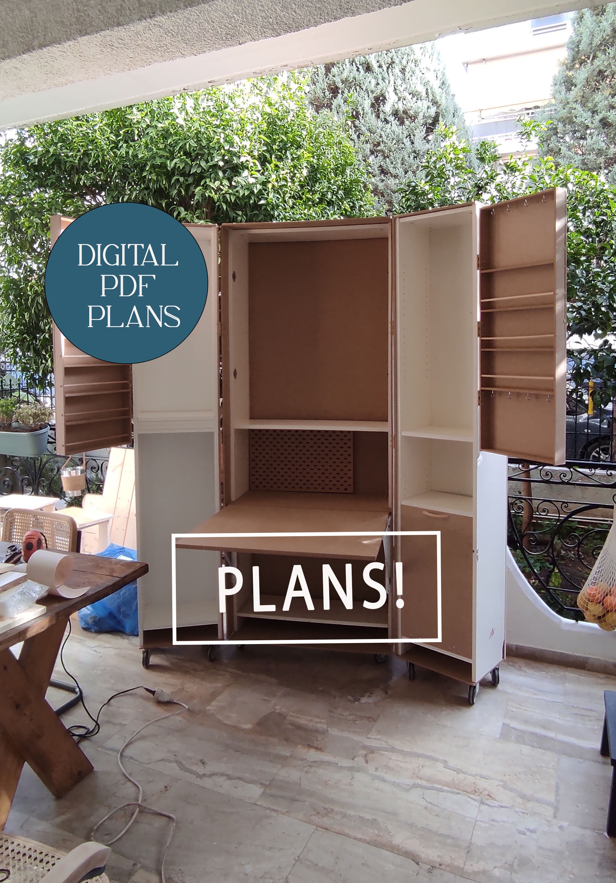 Craft closet with fold out table store