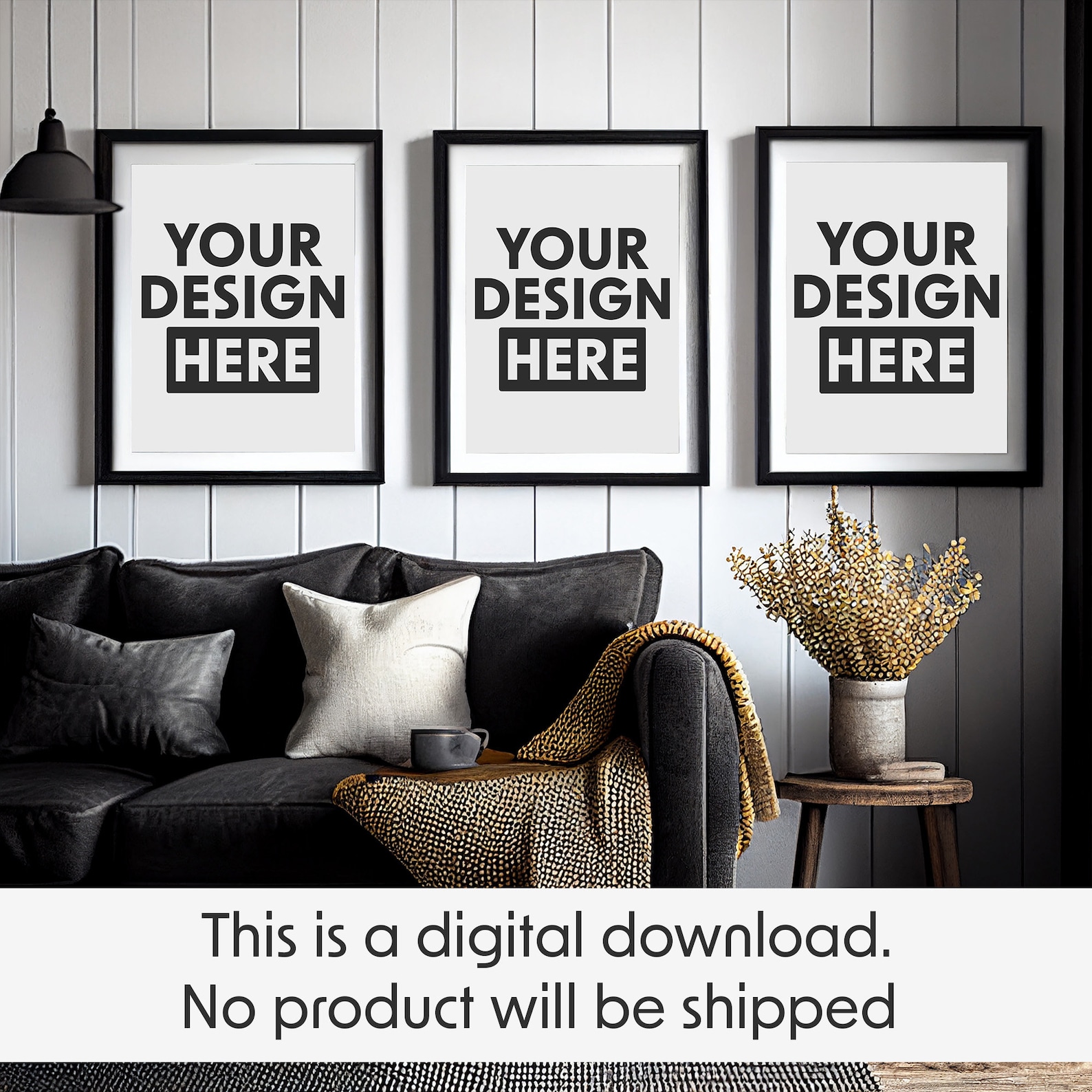 Rustic Dark Wood Frame Mockup - Set of Three Frames - Portrait Wall Art ...