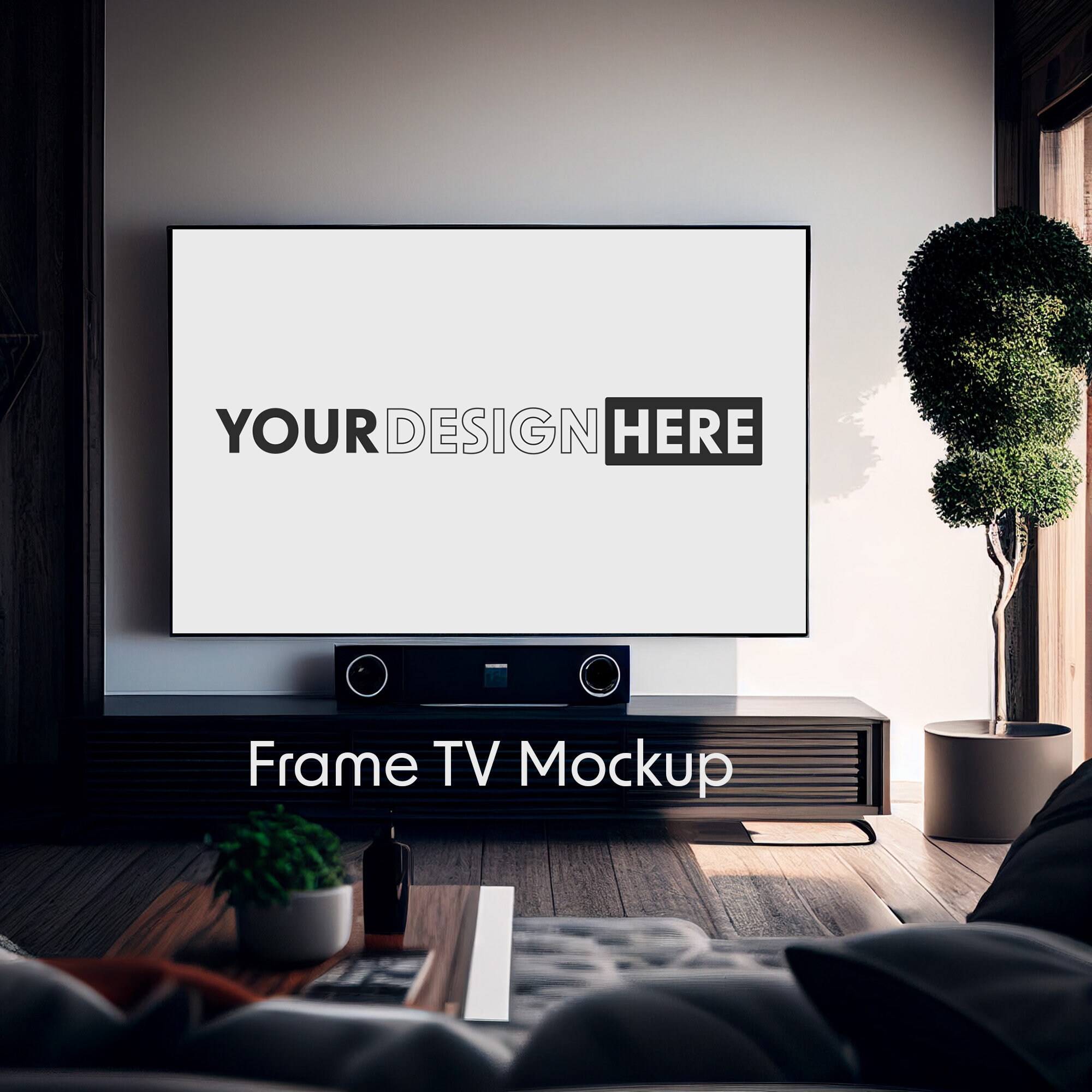 Frame TV Mock-up for Living Room - Samsung Frame TV Art Mockup - Thin ...