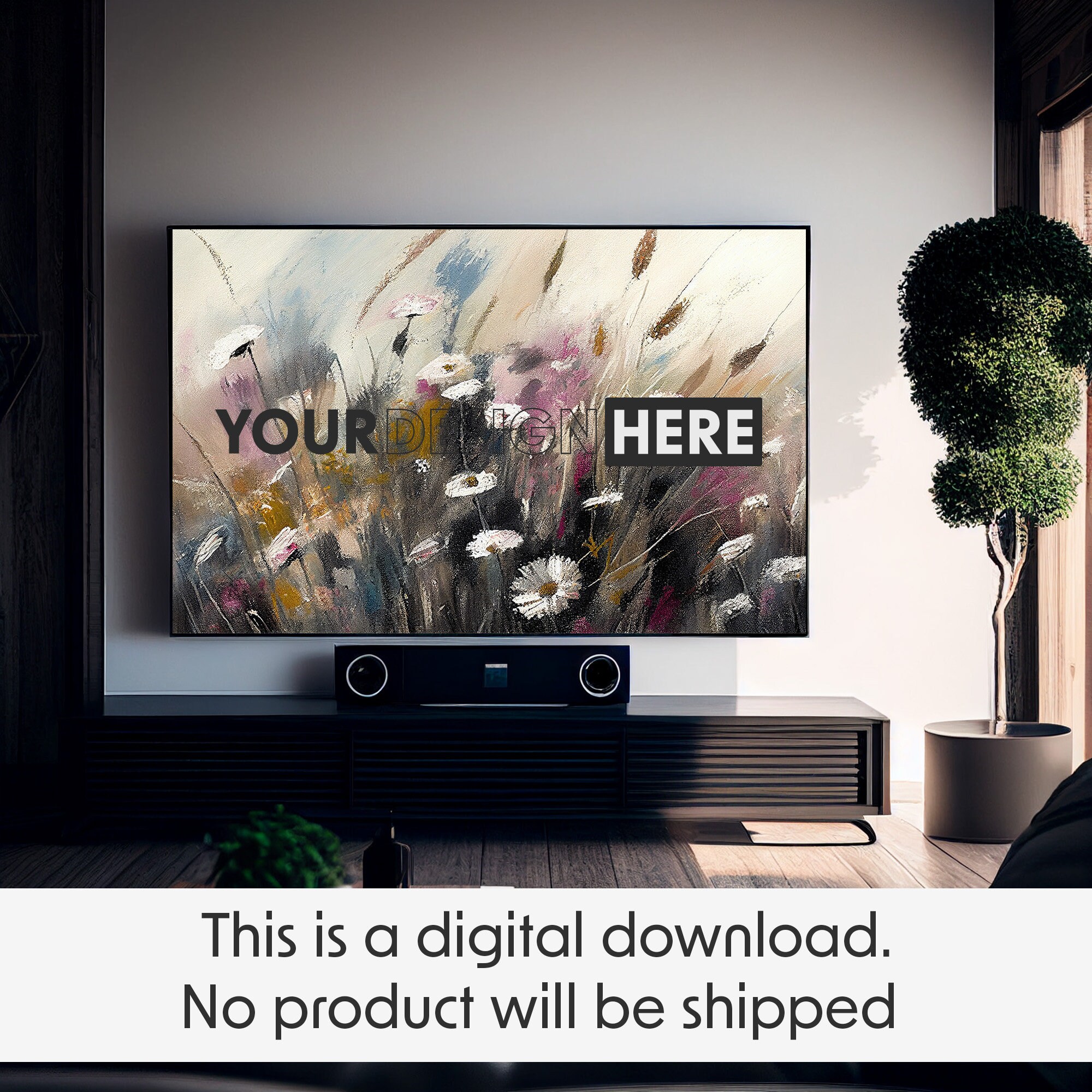 Frame TV Mock-up for Living Room - Samsung Frame TV Art Mockup - Thin ...