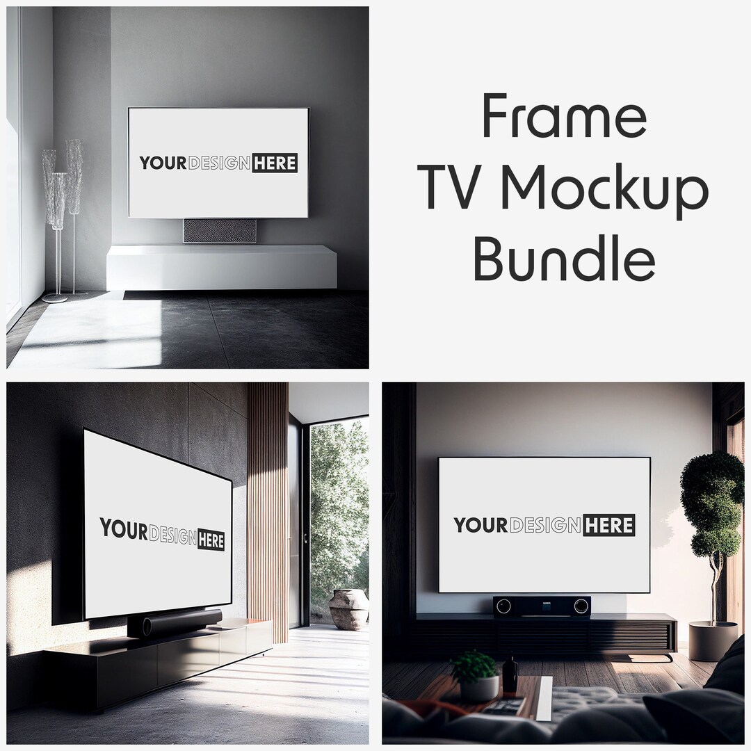 3 Mockup Frames Bundle - Samsung Frame TV Art Mock-up - Thin Black ...