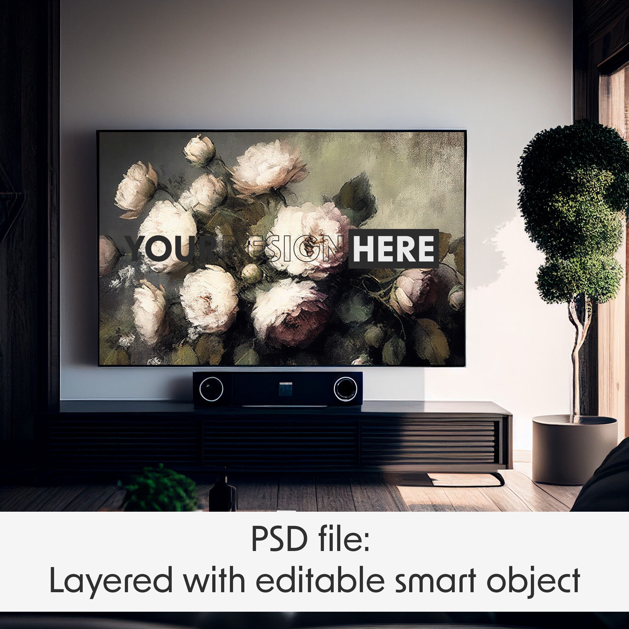 Frame TV Mock-up for Living Room - Samsung Frame TV Art Mockup - Thin ...