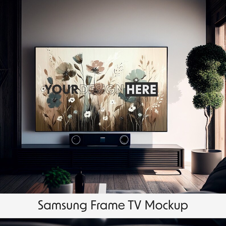 Frame TV Mock-up for Living Room - Samsung Frame TV Art Mockup - Thin ...