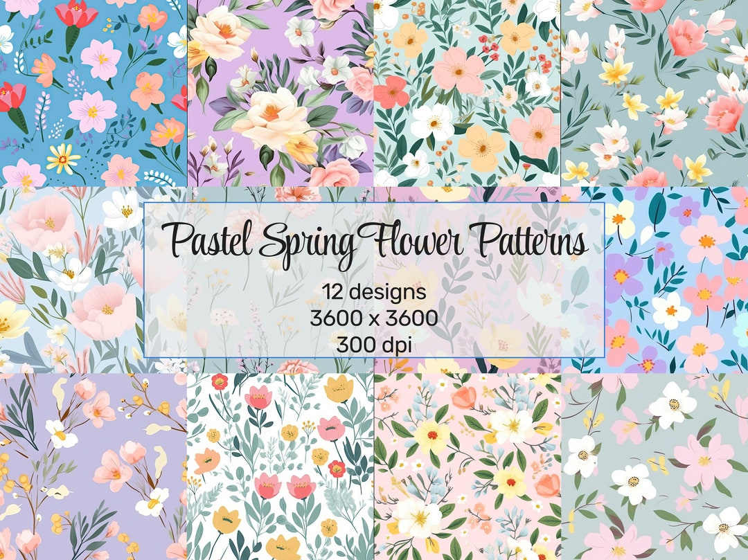 Pastel Spring Flowers Seamless Patterns - Nature-inspired Digital ...