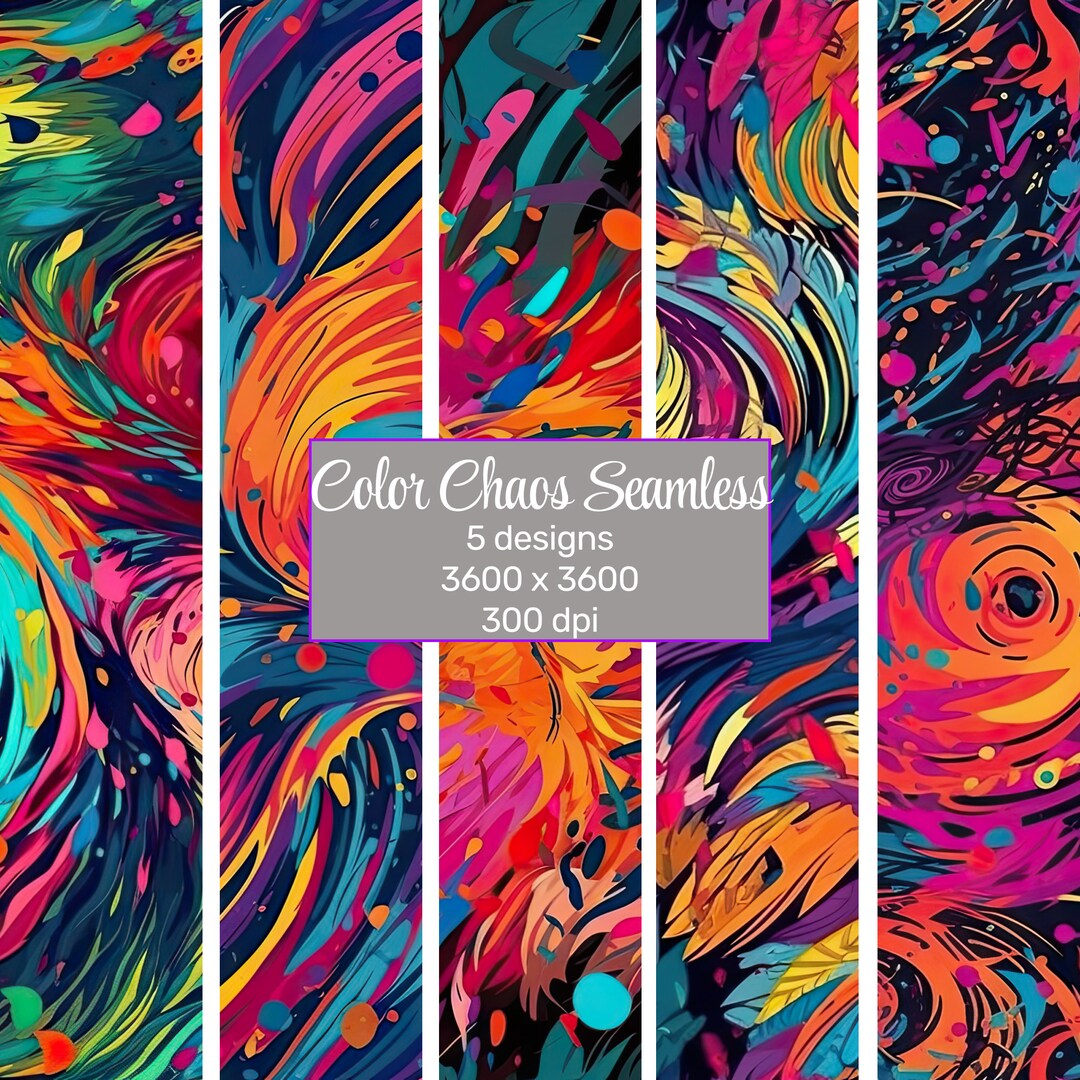 Vibrant and Bold Color Chaos Seamless Patterns, Digital Paper Pack for ...