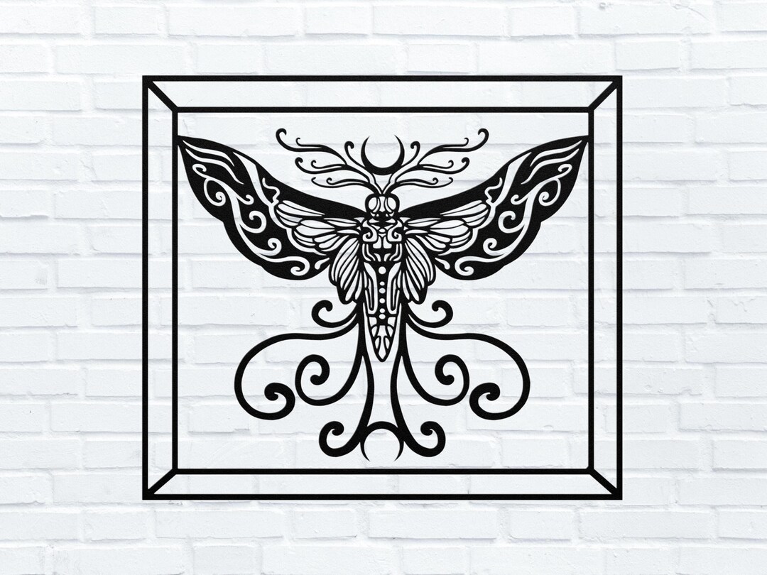 Moth Line Art, Moth Metal Art, Moth With Moon Line Art, Celestial Moth ...