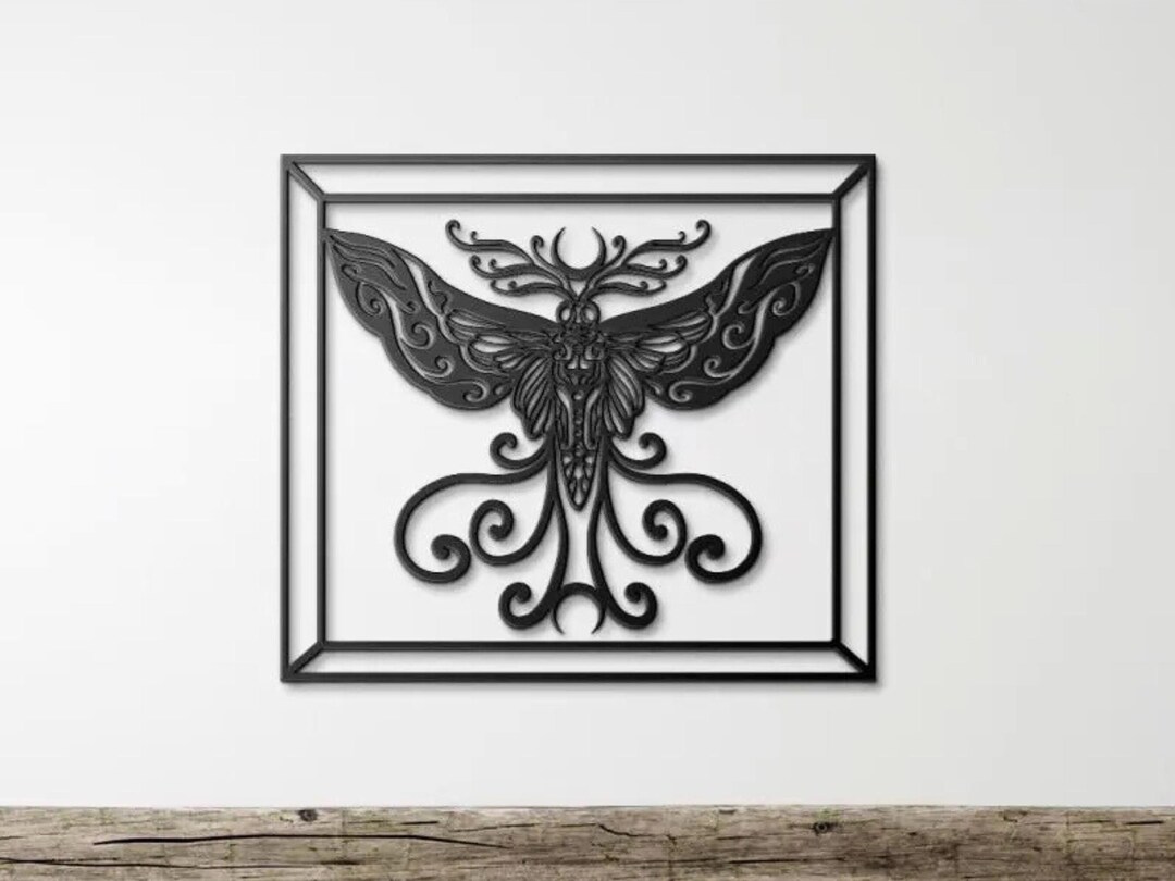 Moth Line Art, Moth Metal Art, Moth With Moon Line Art, Celestial Moth ...