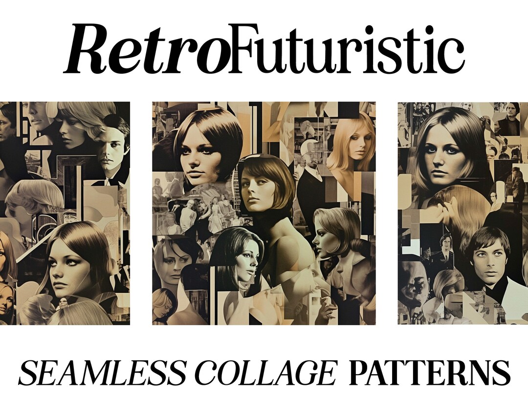 12 Pack Retro Futuristic Collage Patterns - Etsy
