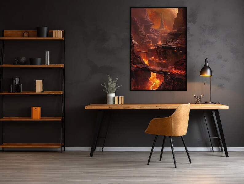 Flowing Lava Planet Framed Poster, Bridges Over Molten Magma Canvas ...