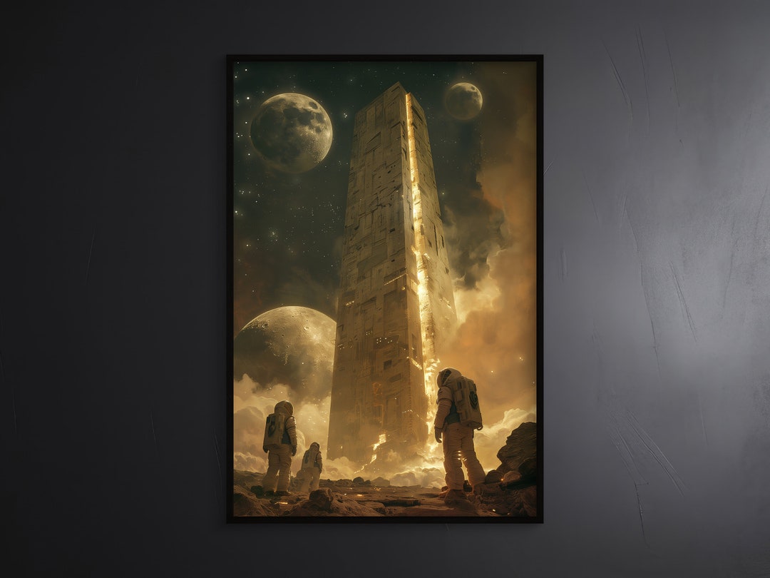 Alien Monolithic Structure Framed Poster Triple Moon Planet Astronaut