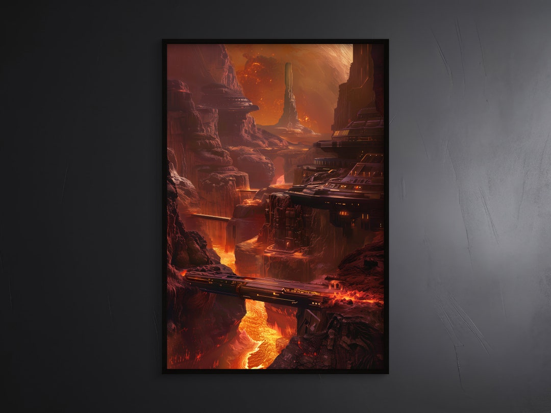 Flowing Lava Planet Framed Poster, Bridges Over Molten Magma Canvas ...