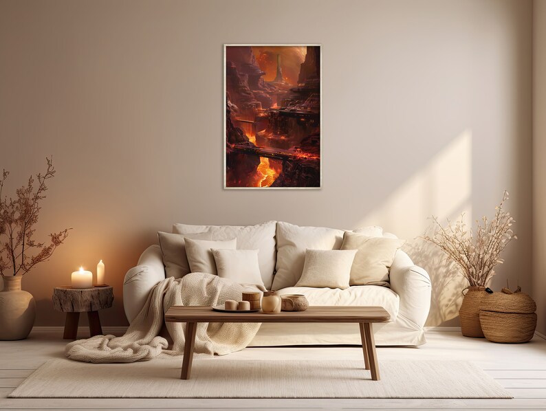 Flowing Lava Planet Framed Poster, Bridges Over Molten Magma Canvas ...