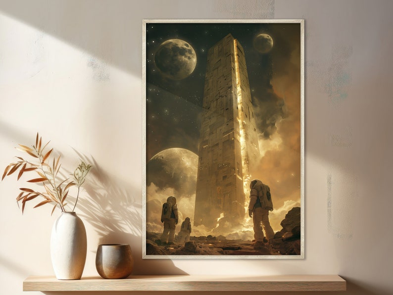 Alien Monolithic Structure Framed Poster, Triple-moon Planet Astronaut ...