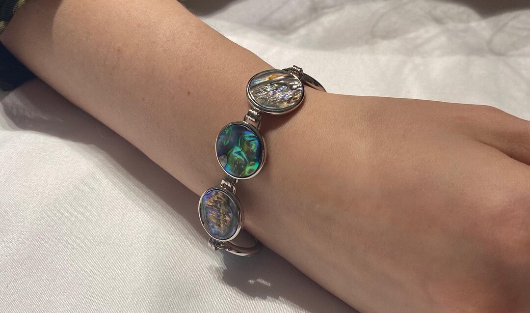 Iridescent Abalone Shell Cuff Bracelet: Sterling Silver Plated ...