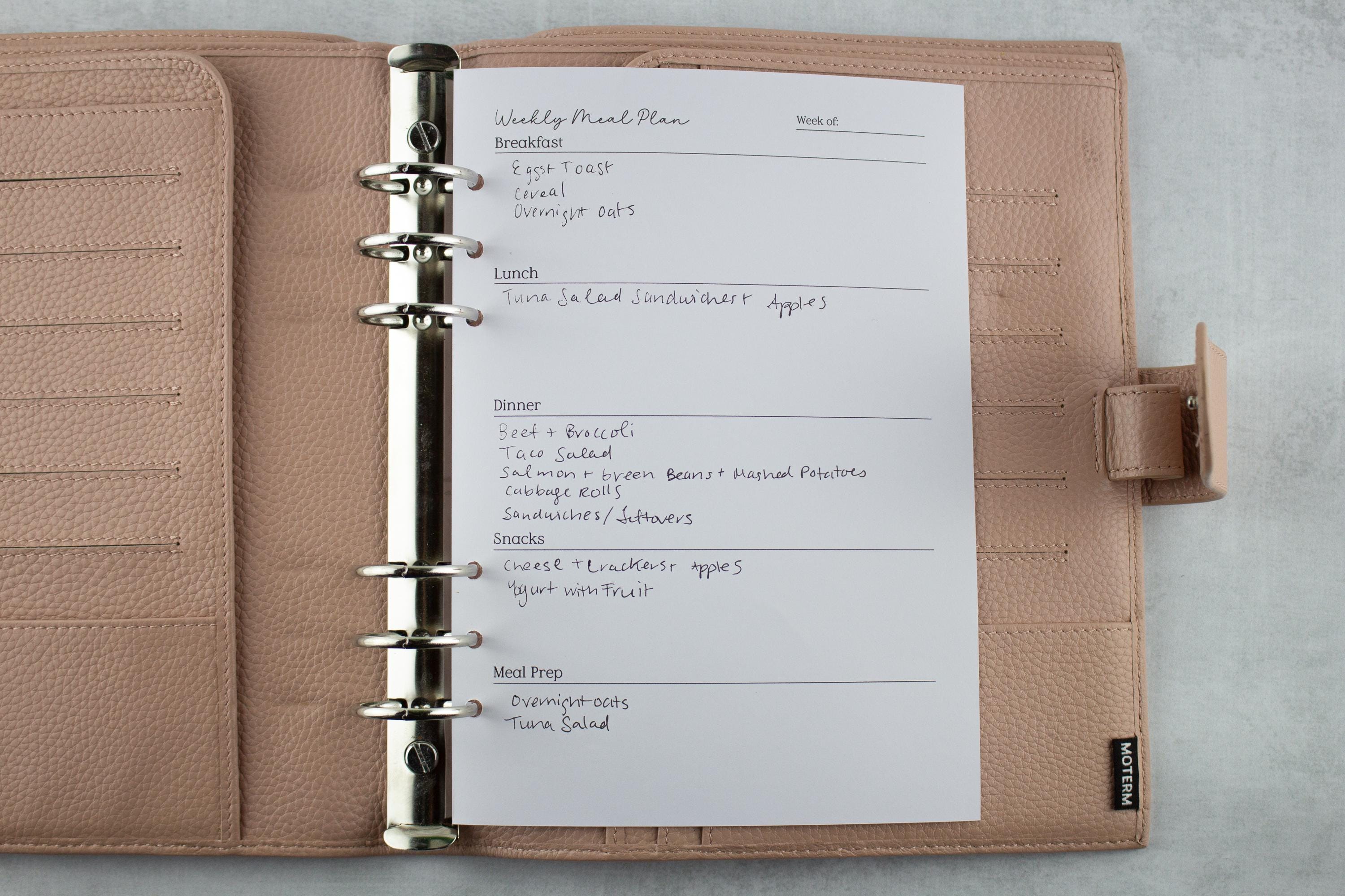 Weekly Meal Planner Insert | A5 Rings Planner Printable | Weekly Menu ...